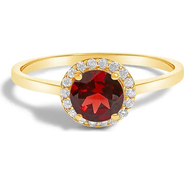 HAUS OF BRILLIANCE 10k Gold Gemstone And Diamond Halo Ring - Yellow | Red Garnet